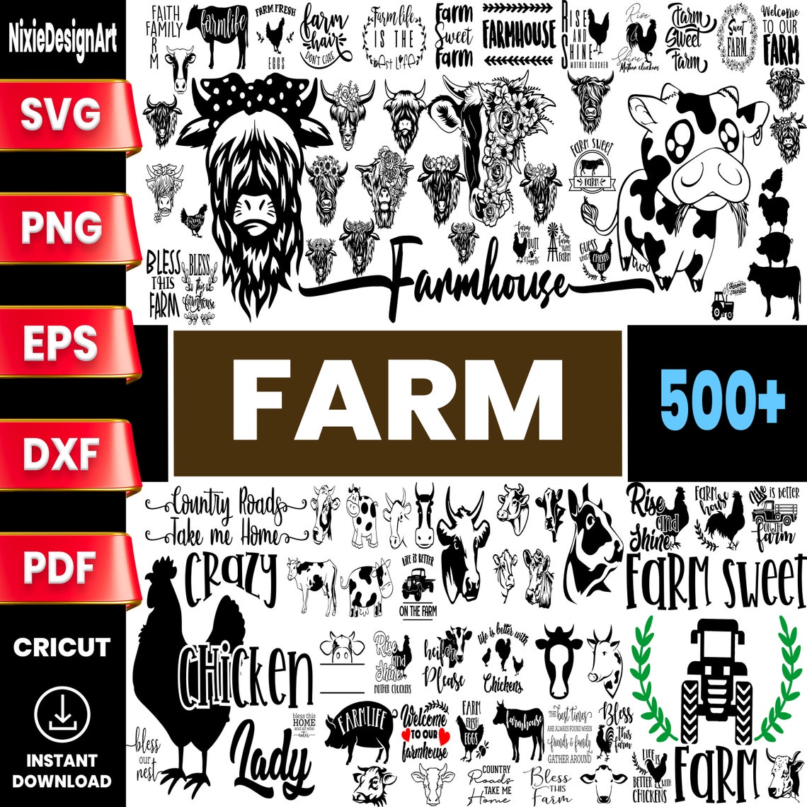Farm Animals SVG Bundle, Barnyard Vector Files for Cricut (digital ...