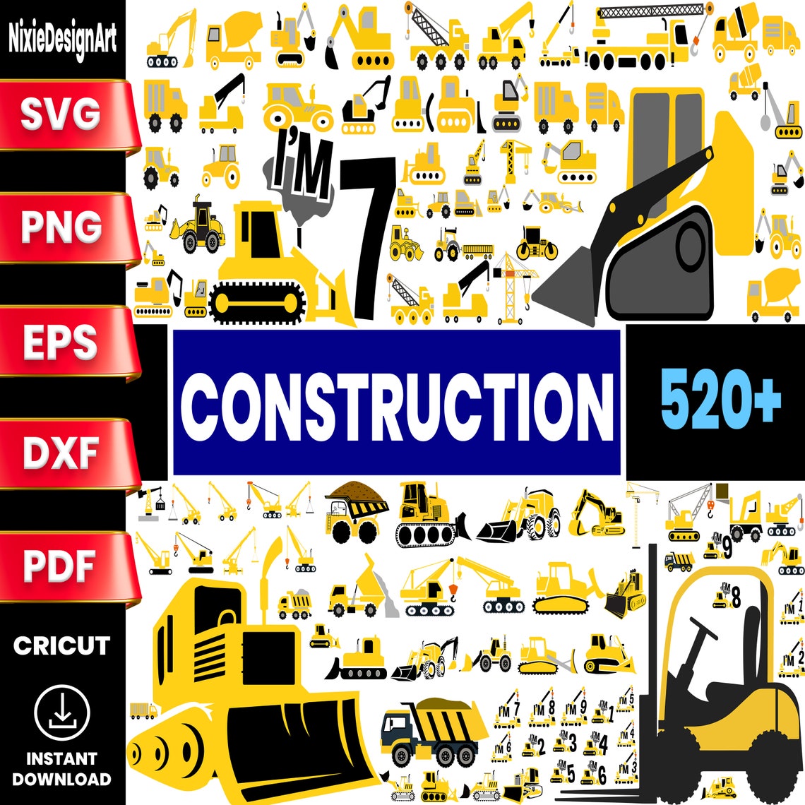 Construction Vehicle SVG Bundle, Trucks, Excavator, Clipart (digital ...