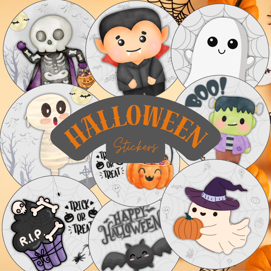 Editable Halloween Party Stickers Trick or Treat Favor Round Sticker ...