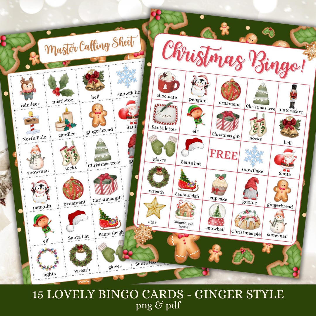 Christmas Bingo With Cute Printable PDF and PNG Pictures, Printable ...
