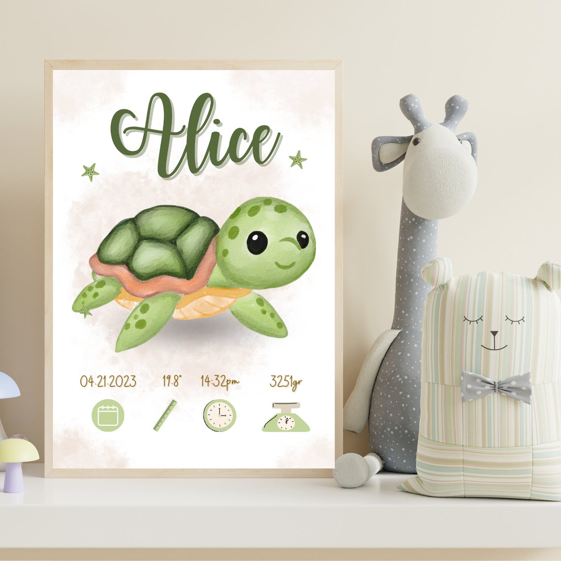 Watercolor Turtle Baby Birthday Editable Digital Template, Free ...