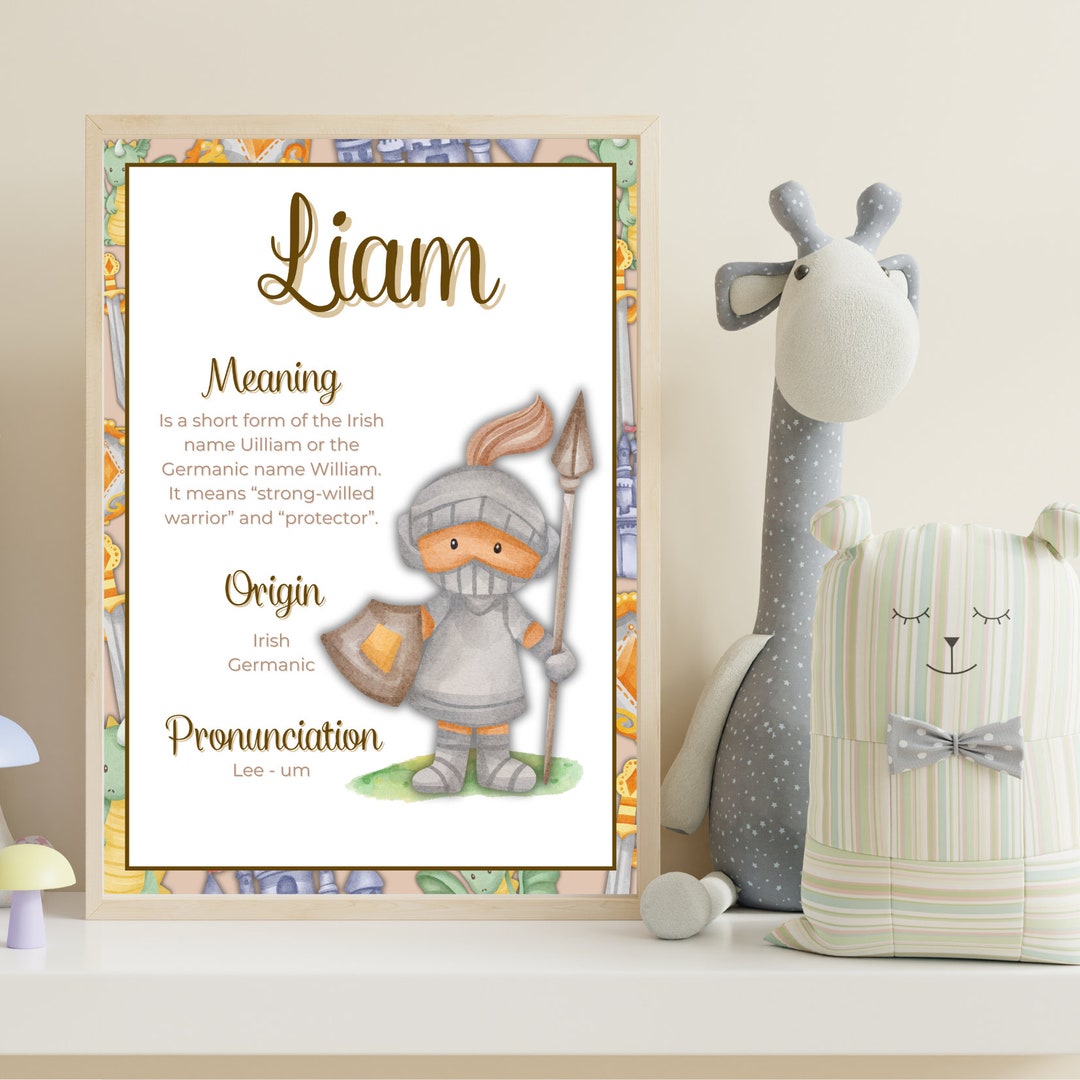 Liam Name Painting With Meaning and Origin to Print, Children's Wall ...
