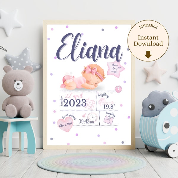 Purple Birth Printable - Etsy