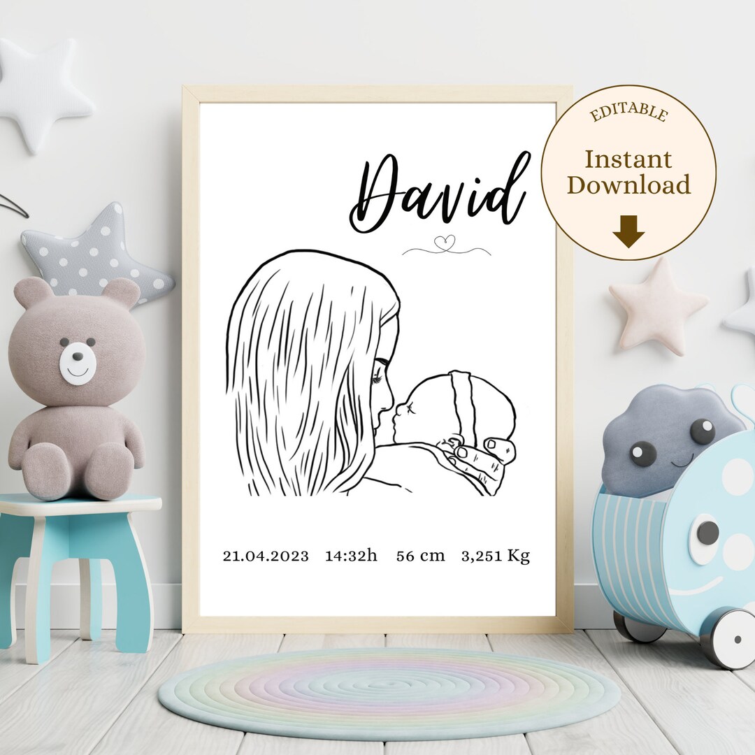 Editable Digital Birth Sheet Monographic Minimalist Style - Etsy