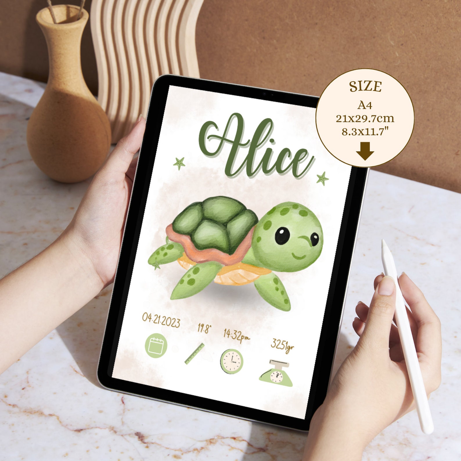 Watercolor Turtle Baby Birthday Editable Digital Template, Free ...