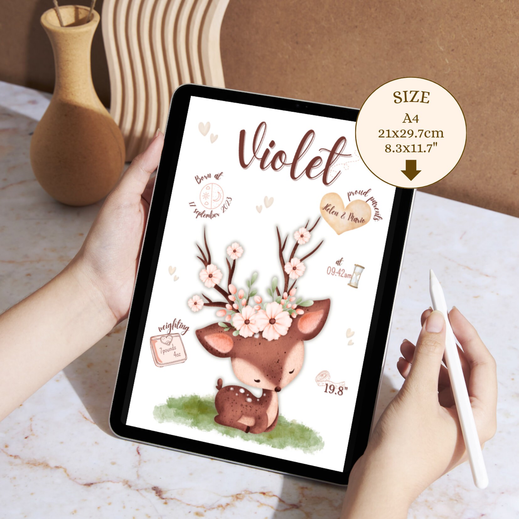 Editable Birth Sheet for Newborn Gift, Birth Information Template With ...