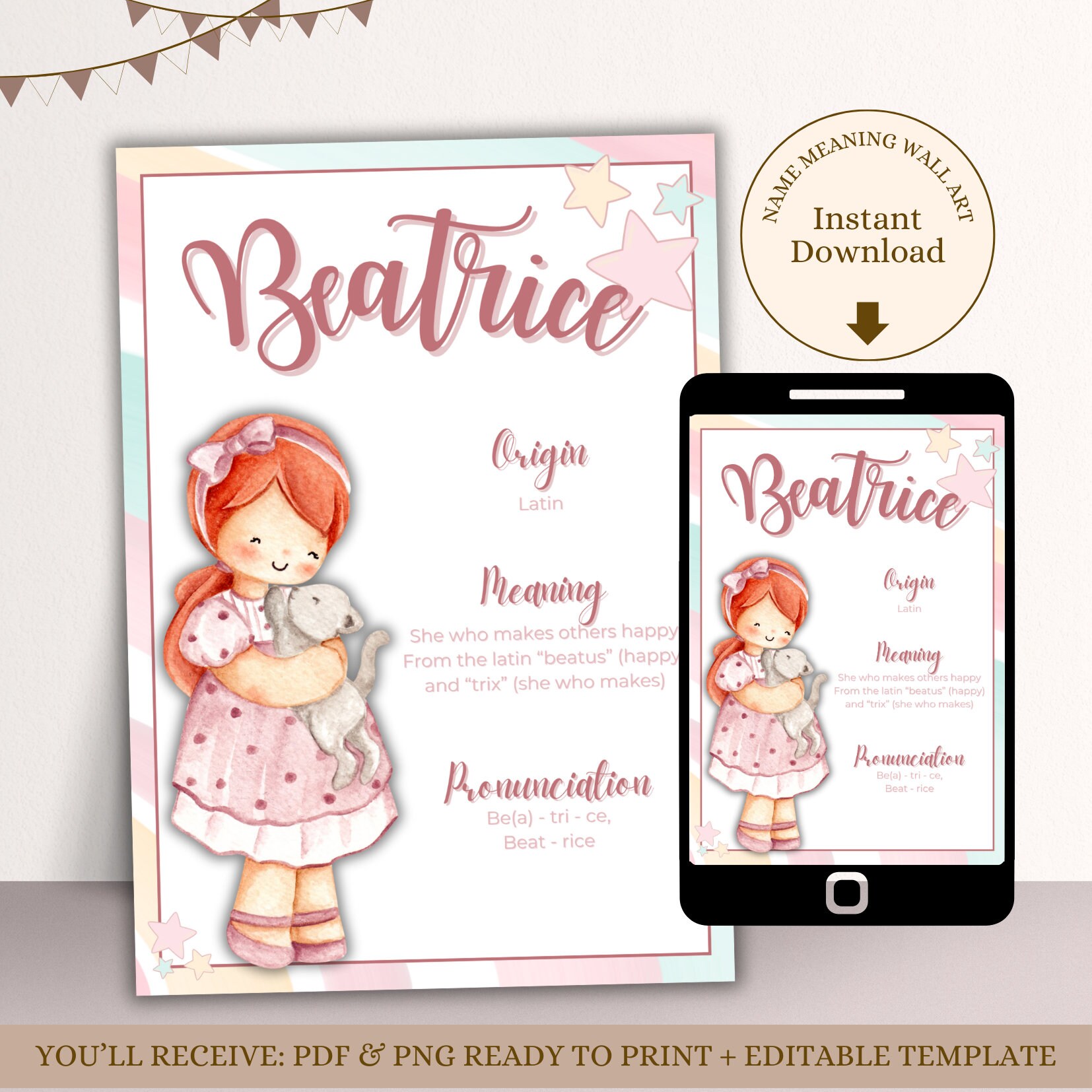 Printable Poster With the Meaning of the Name Beatrice, Decorative ...