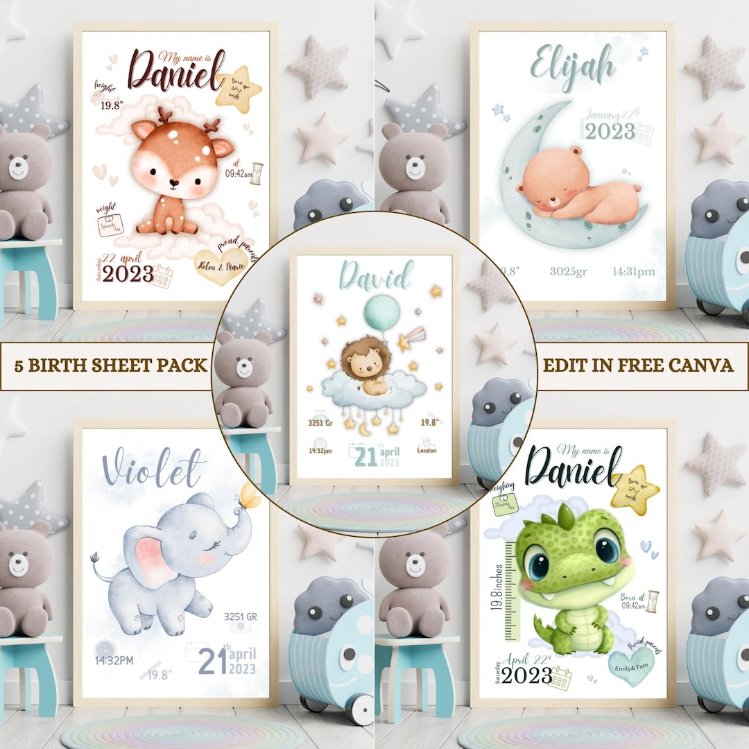 5-pack Baby Birth Digital Templates, Personalized Newborn Gift Ideas ...