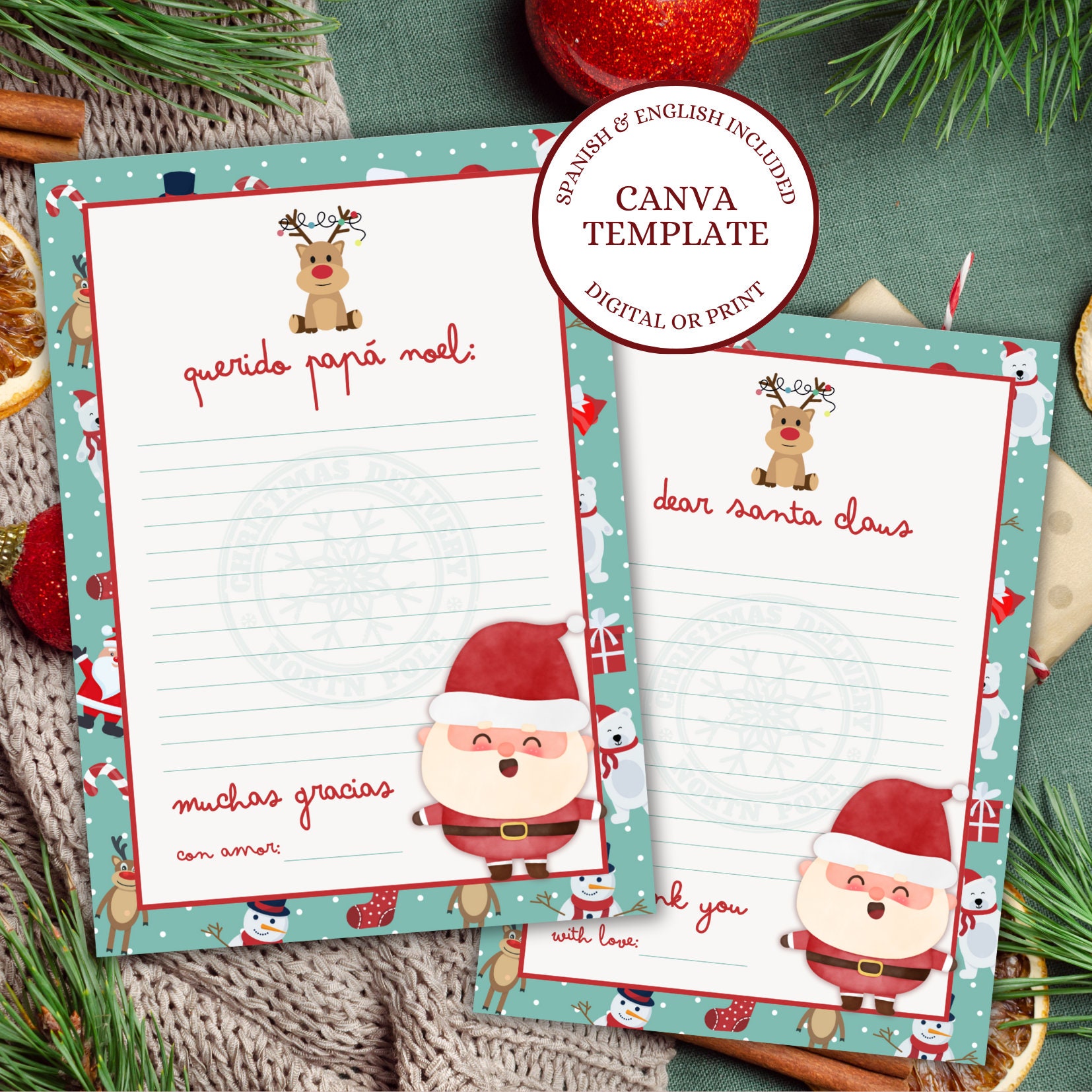 Customizable Christmas Letter Template for Santa Claus, Editable A4 ...