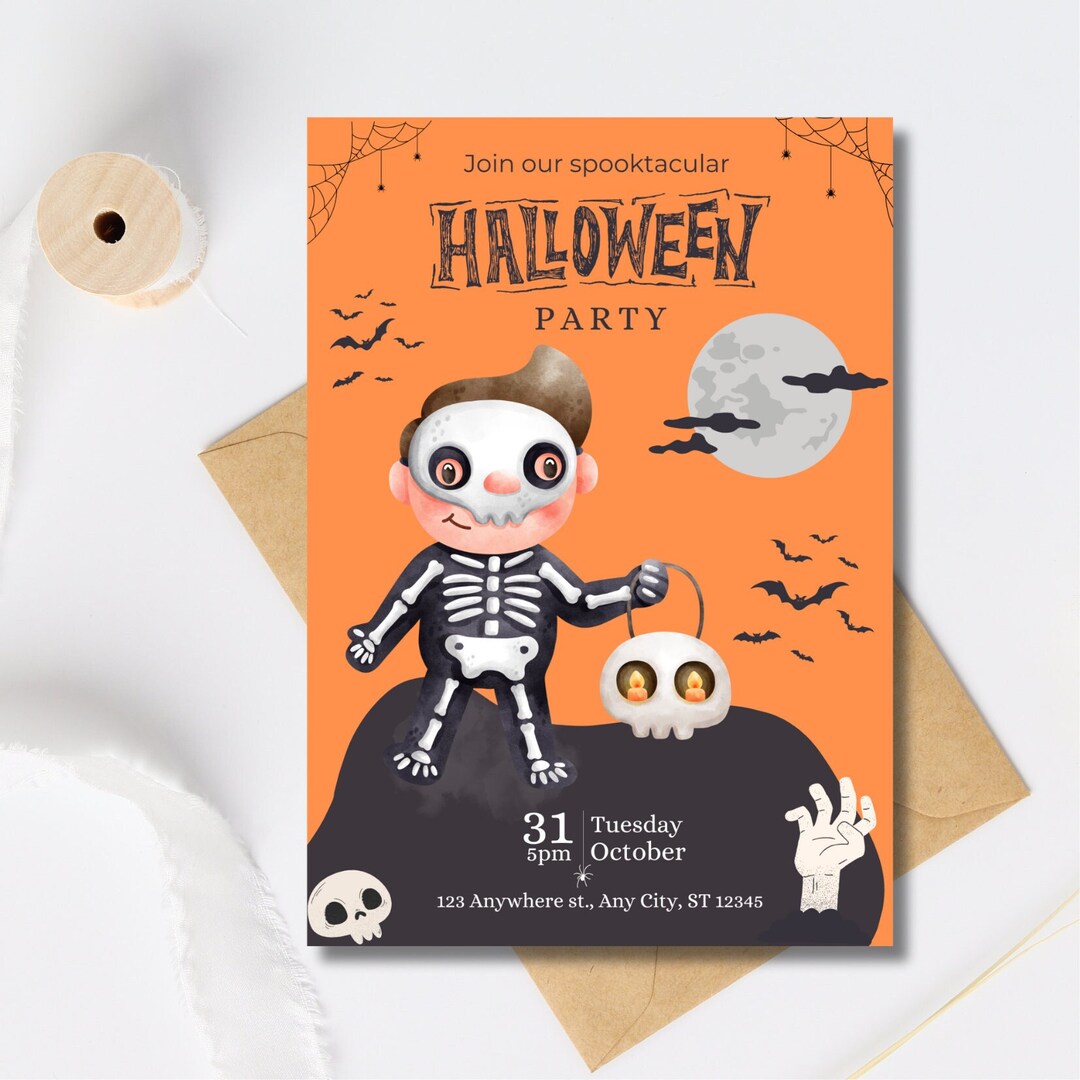 Editable Digital Skeleton Invitation Template for Halloween - Etsy