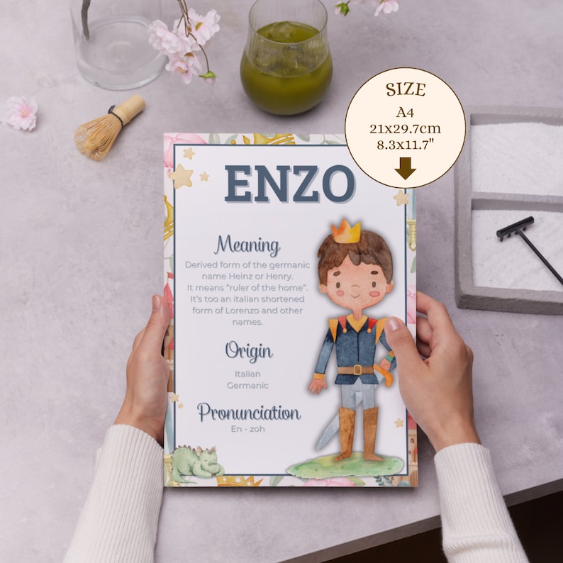 Enzo Name and Origin Poster for Newborn Gift, Printable Sheet With ...