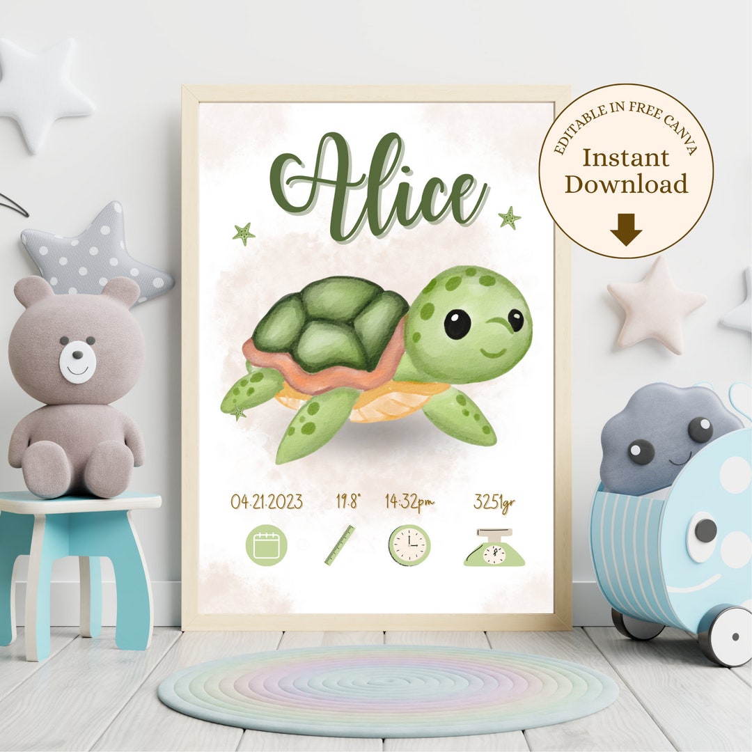 Watercolor Turtle Baby Birthday Editable Digital Template, Free ...