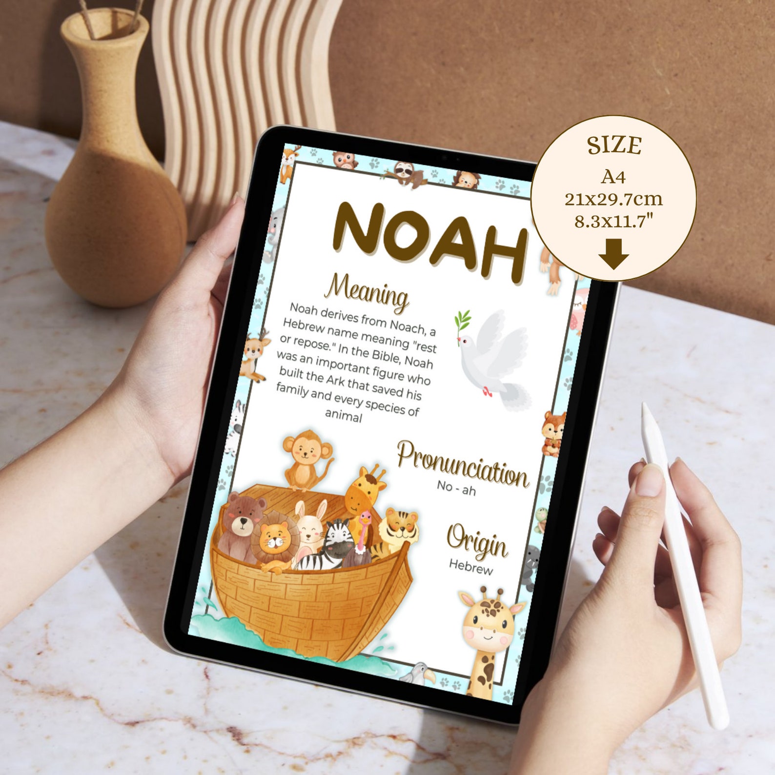 Arte de pared de póster con nombre Noah con significado y origen para ...