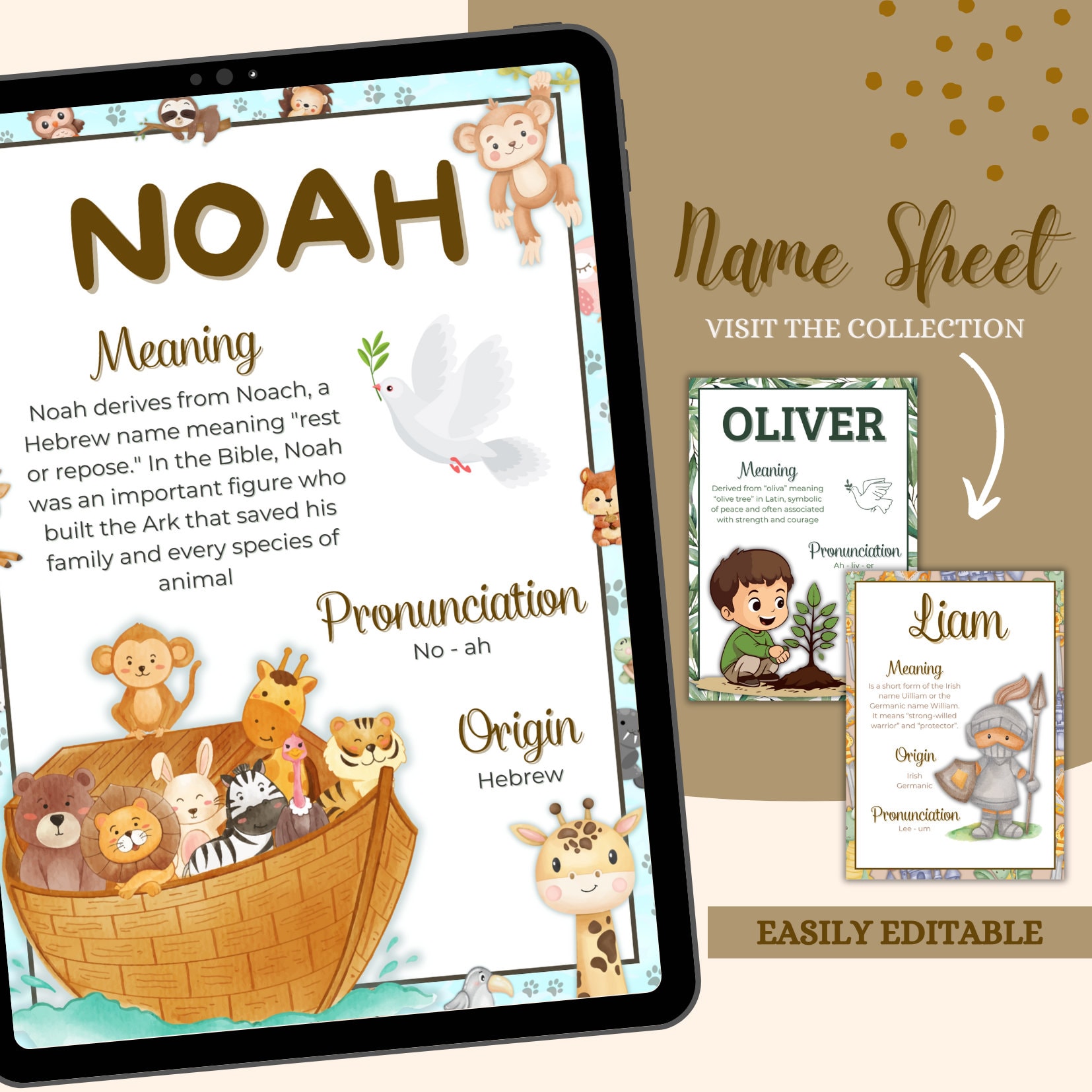 Arte de pared de póster con nombre Noah con significado y origen para ...