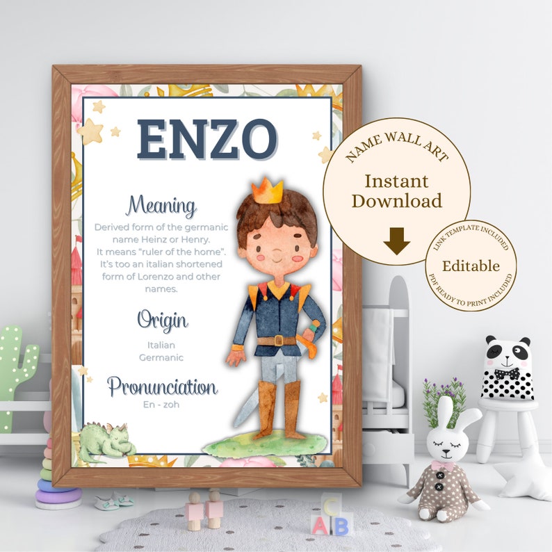 Enzo Name and Origin Poster for Newborn Gift, Printable Sheet With ...