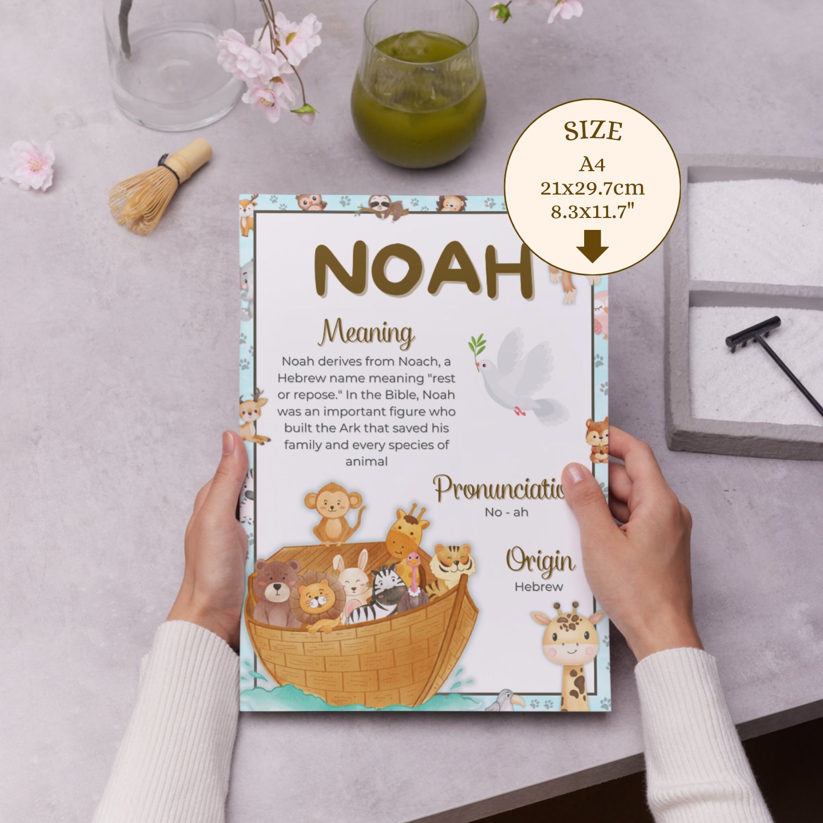 Arte de pared de póster con nombre Noah con significado y origen para ...