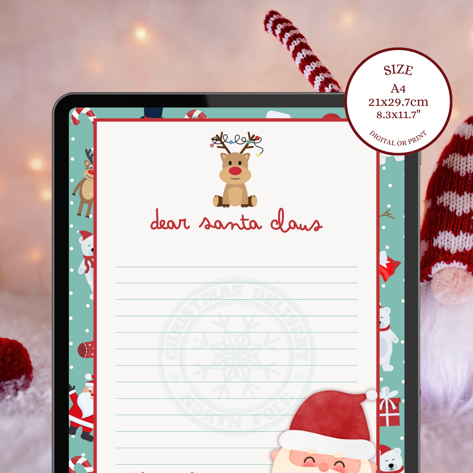 Customizable Christmas Letter Template for Santa Claus, Editable A4 ...