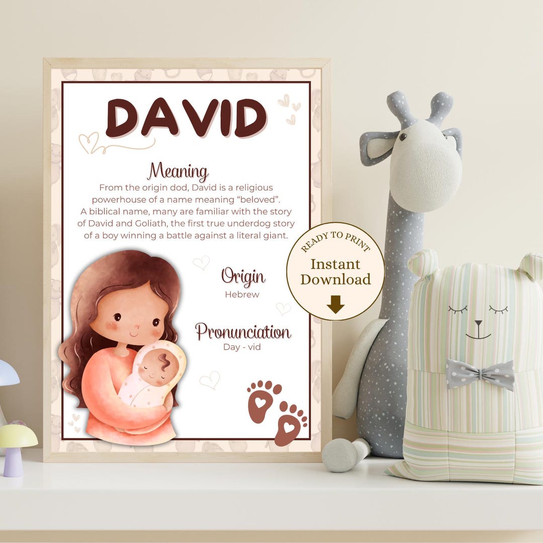 David Name Picture With Meaning and Origin to Print, Children's Wall ...