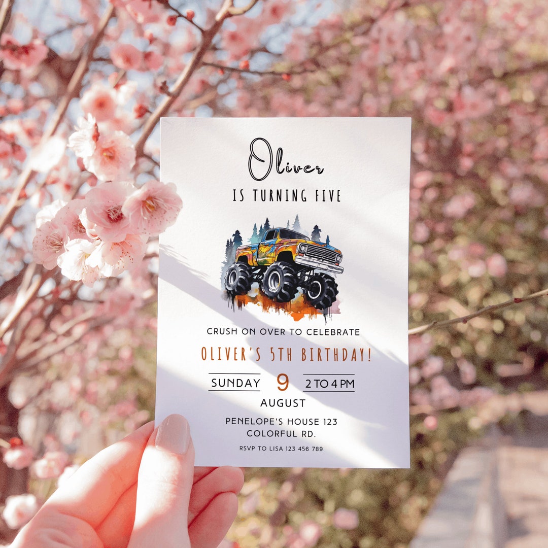 Editable Monster Truck Birthday Invitation Template, Printable ...
