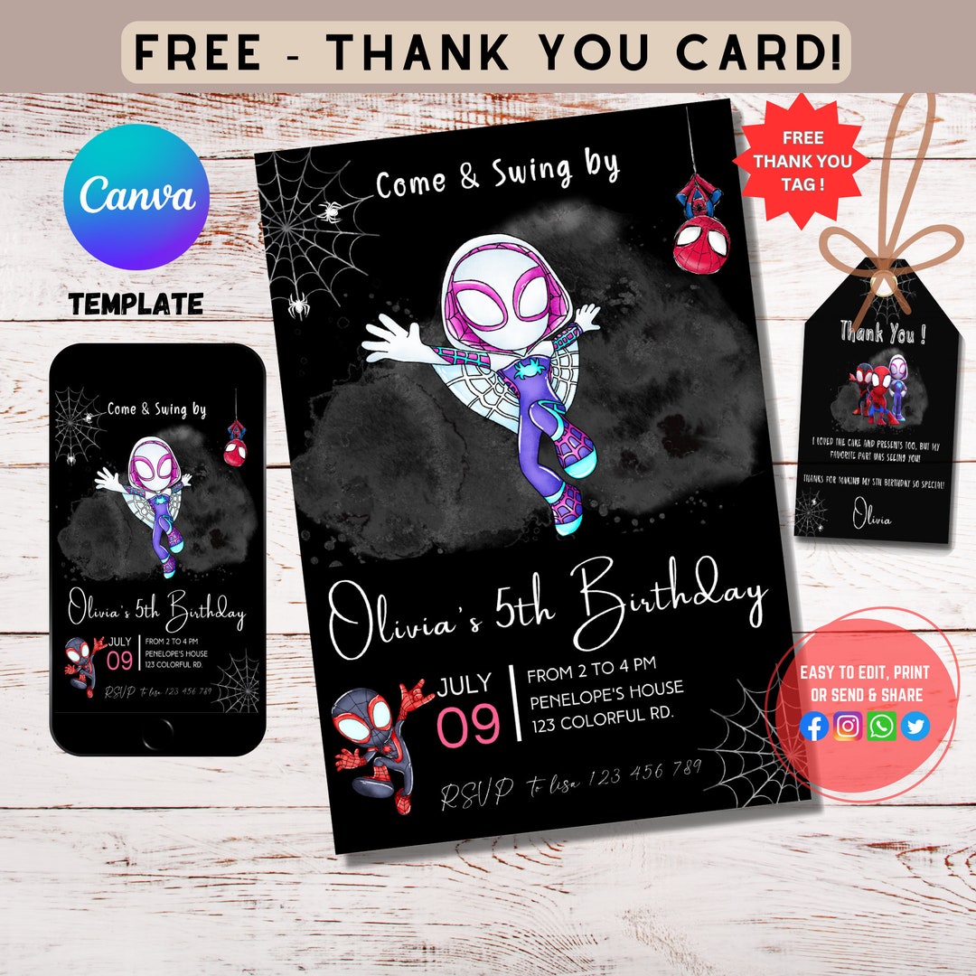 Spidey Ghost Spider Birthday Invitation, Girl Spidey Party Invite ...