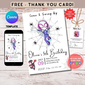 Spidey Ghost Spider Birthday Invitation, Girl Spidey Party Invite ...