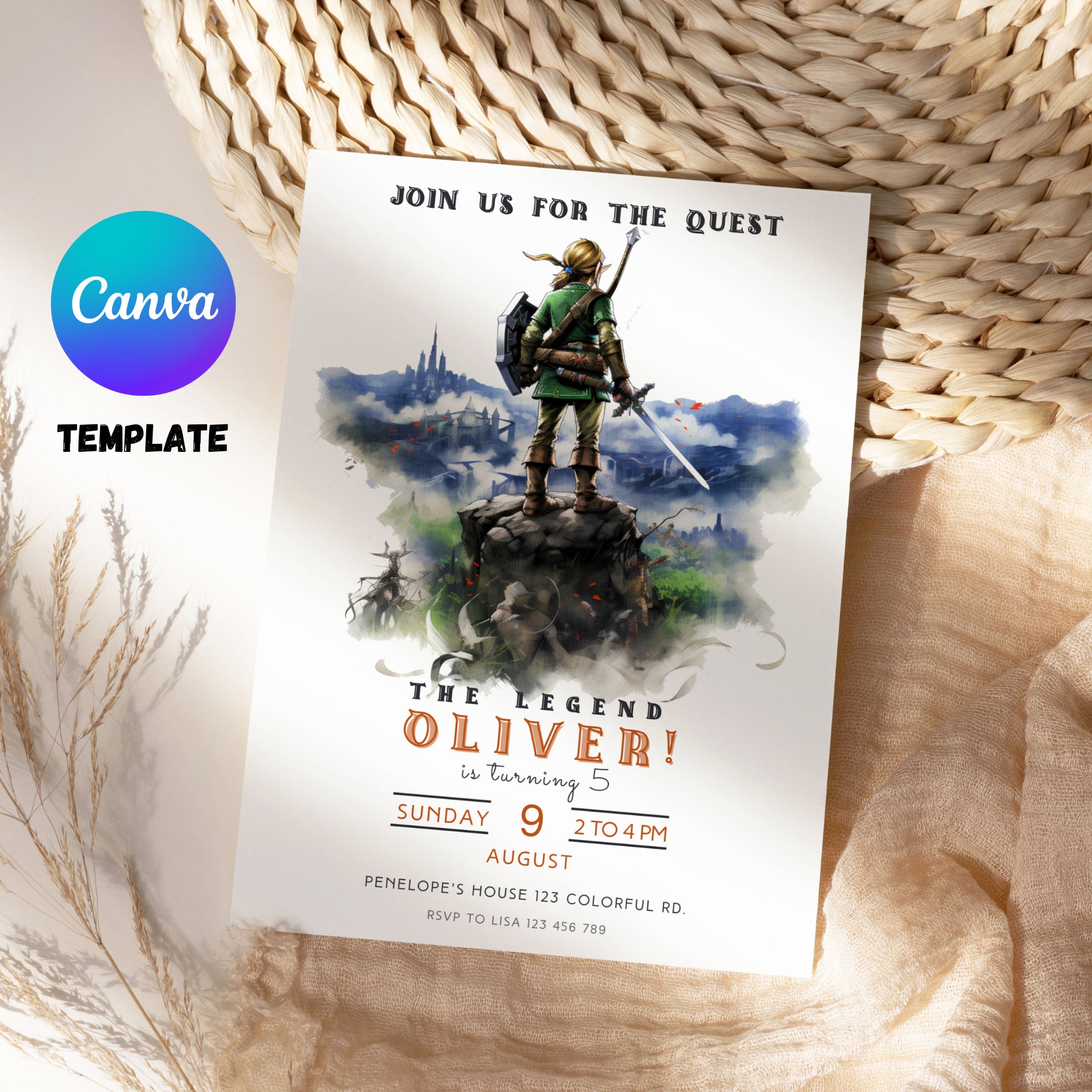 Watercolor Zelda Theme Birthday Invitation Editable Zelda - Etsy