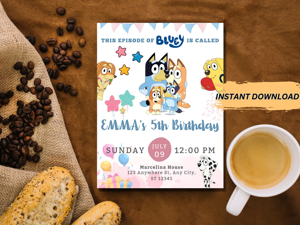 Bluey Birthday Invitation Bluey Canva Template Digital and - Etsy