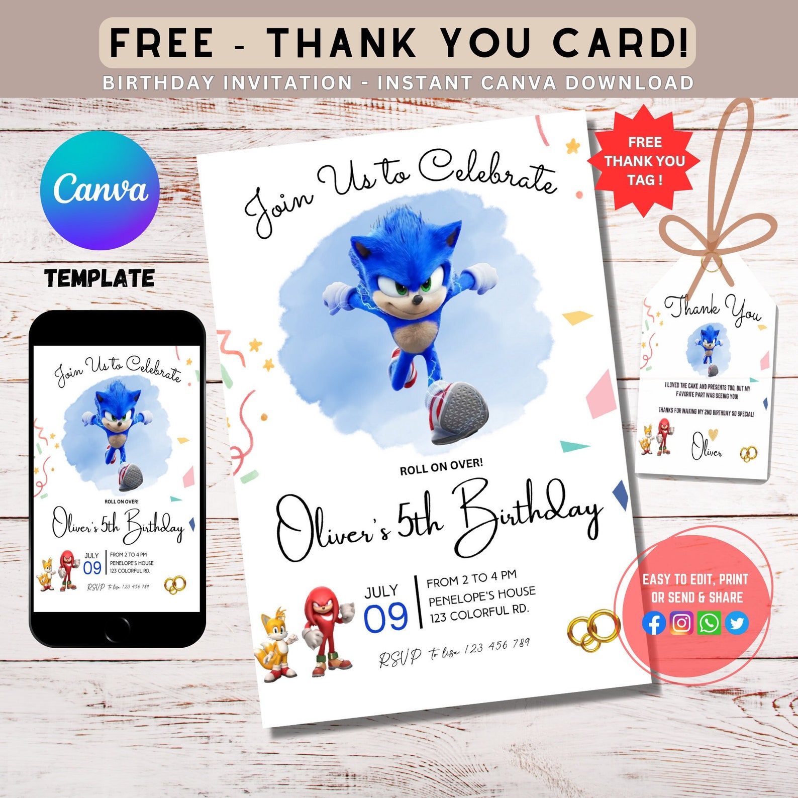 Super Sonic the Hedgehog Birthday Invitation | Canva Sonic Birthday ...