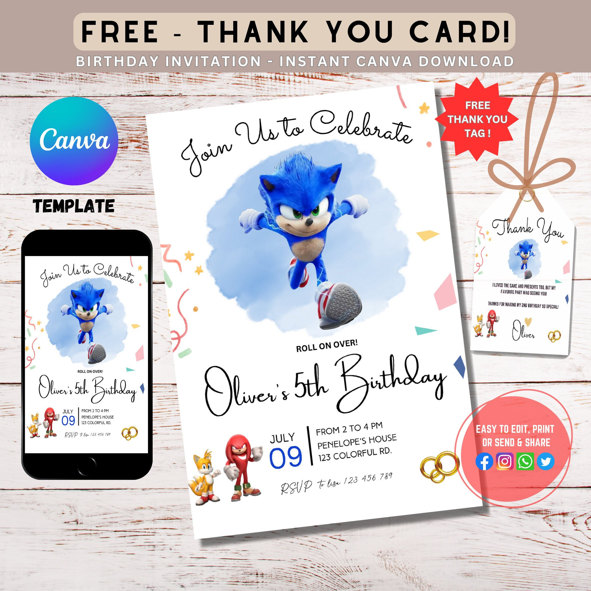Super Sonic the Hedgehog Birthday Invitation | Canva Sonic Birthday ...