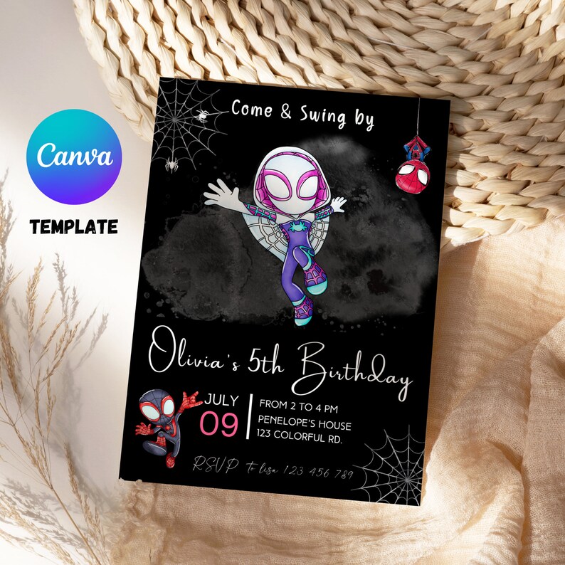 Spidey Ghost Spider Birthday Invitation Girl Spidey Party - Etsy