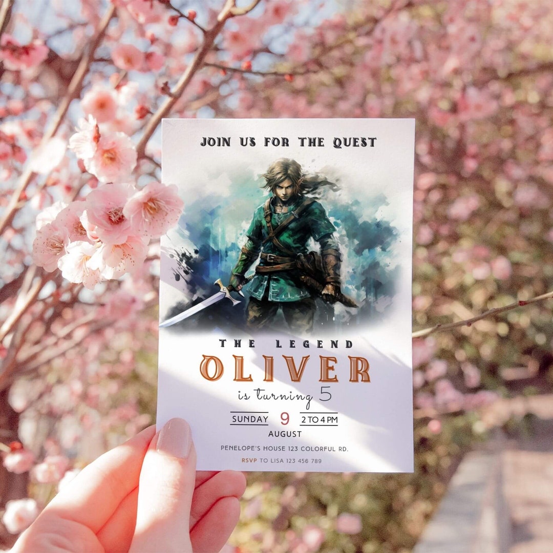 Watercolor Zelda Theme Birthday Invitation, Editable Zelda Tears of the ...