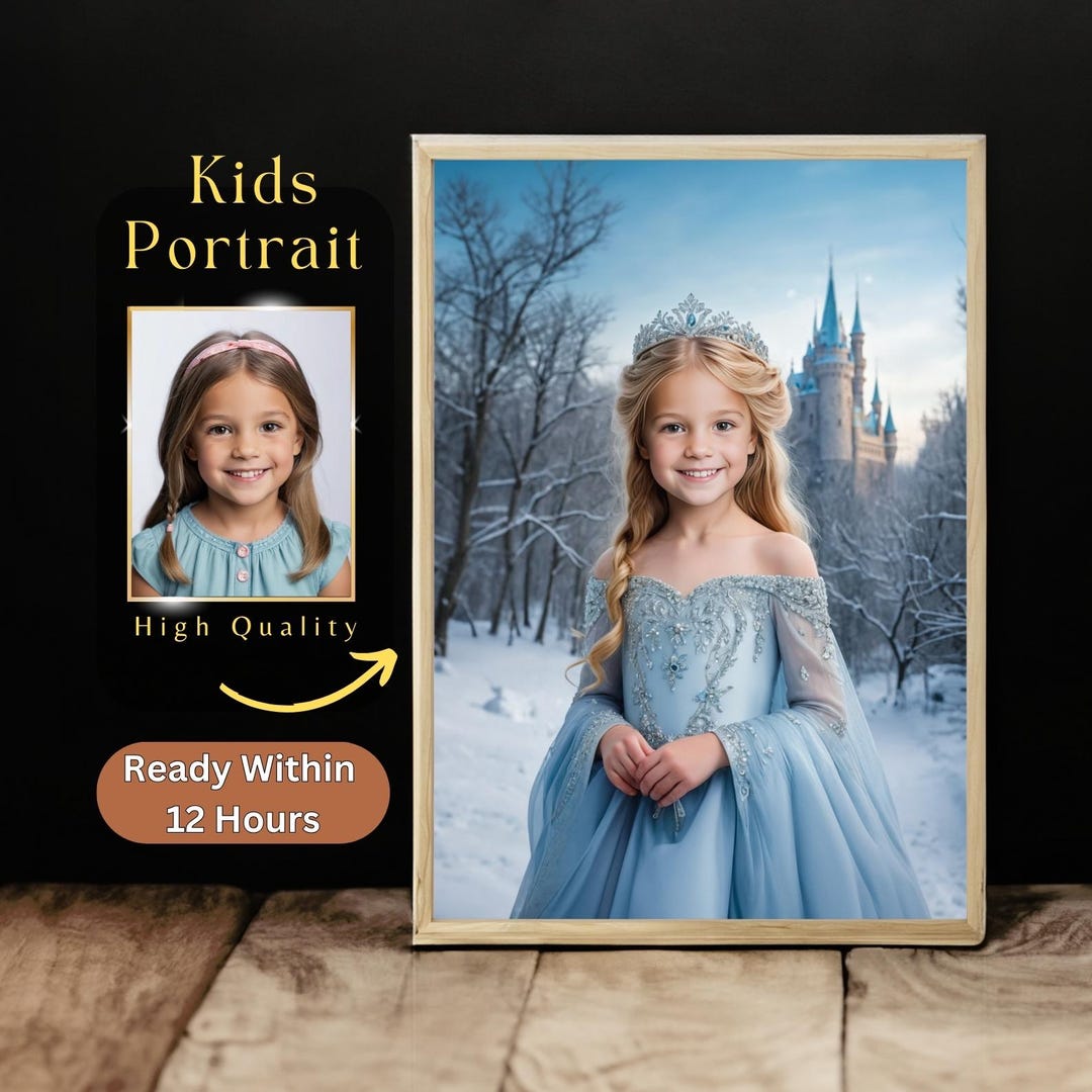 Princess Portrait for Girls, Personalized Royal Artwork, Unique ...