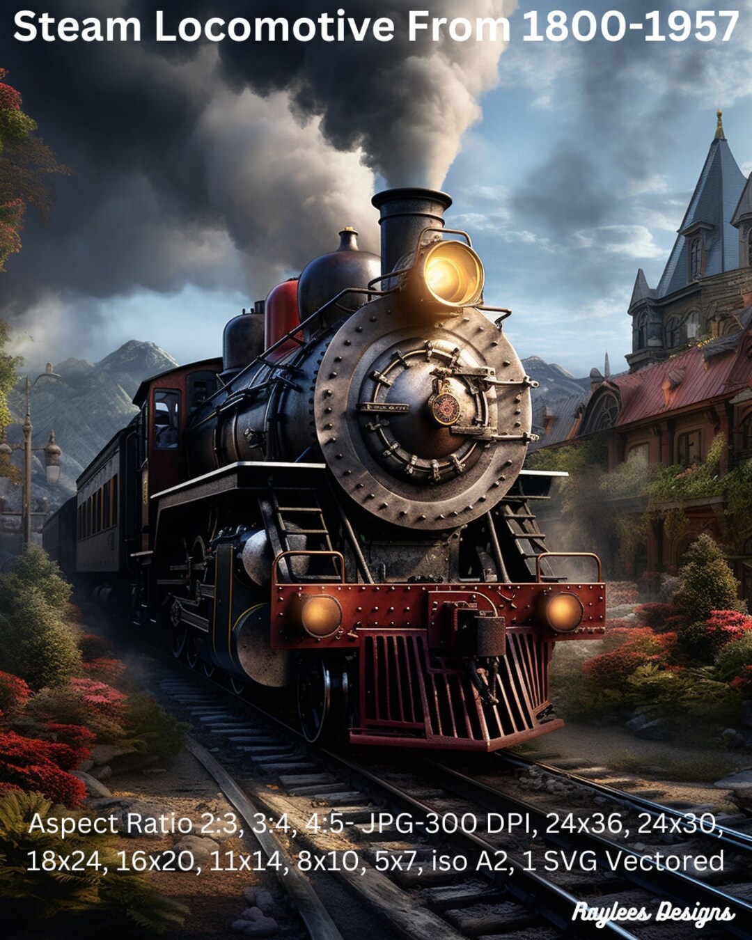 Steam Train Late 1800 1957, Beautiful Wall Art, Digital Print, Download ...