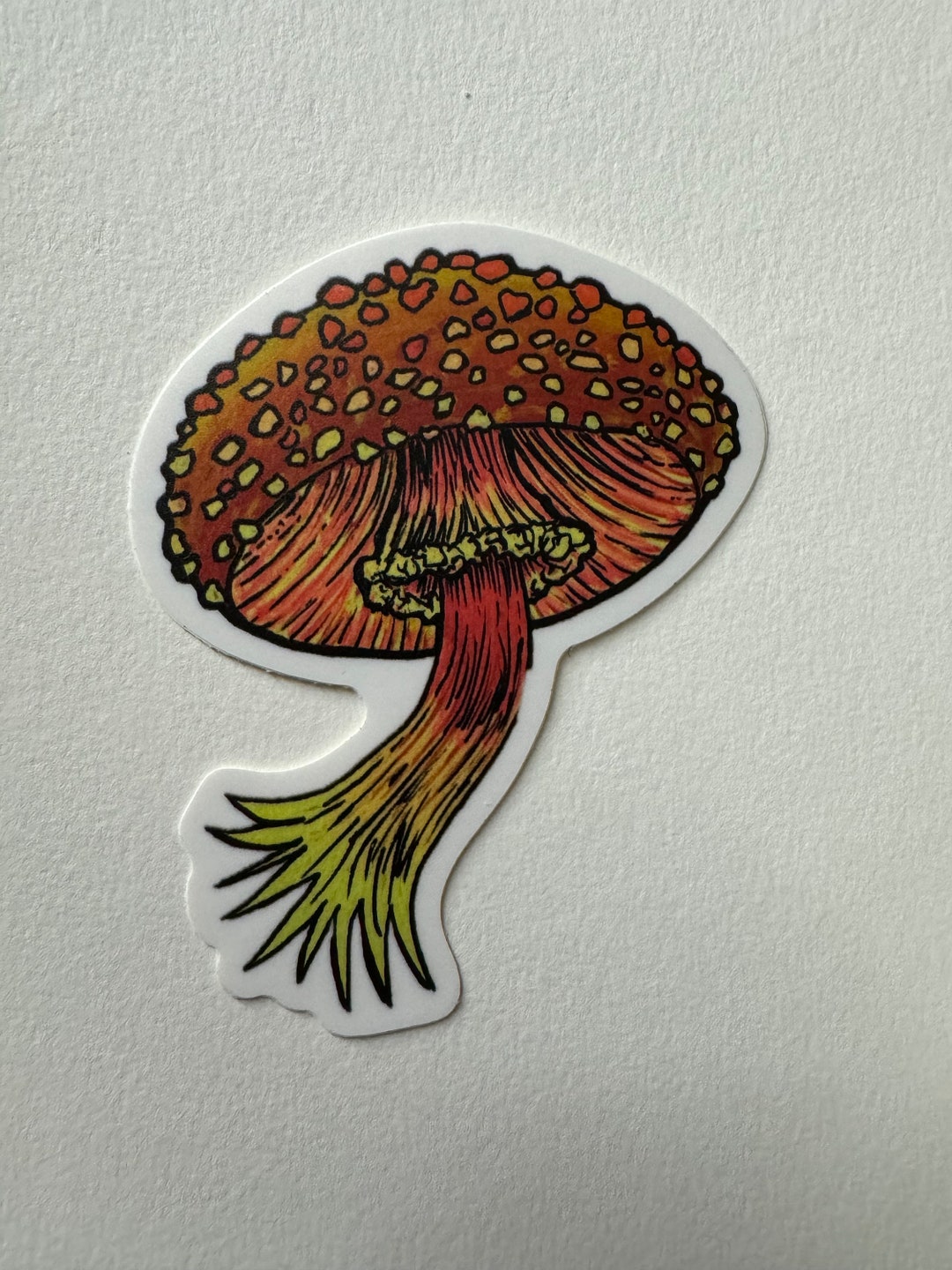 Psychedelic Mushroom Sticker | Hand-drawn Vinyl | Waterproof Satin ...