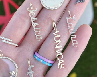 10k or 14k Solid Gold Personalized Heart Name Charm, Handmade Name ...