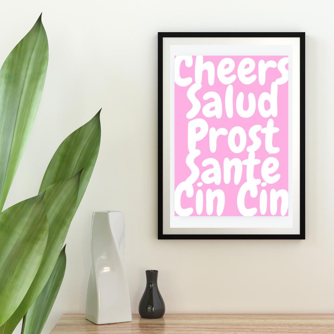 AESTHETIC Cheers Salud Print, Cin Cin Art Print, Cocktail Wall Art, Apartment Wall Art, Bar Wall ...