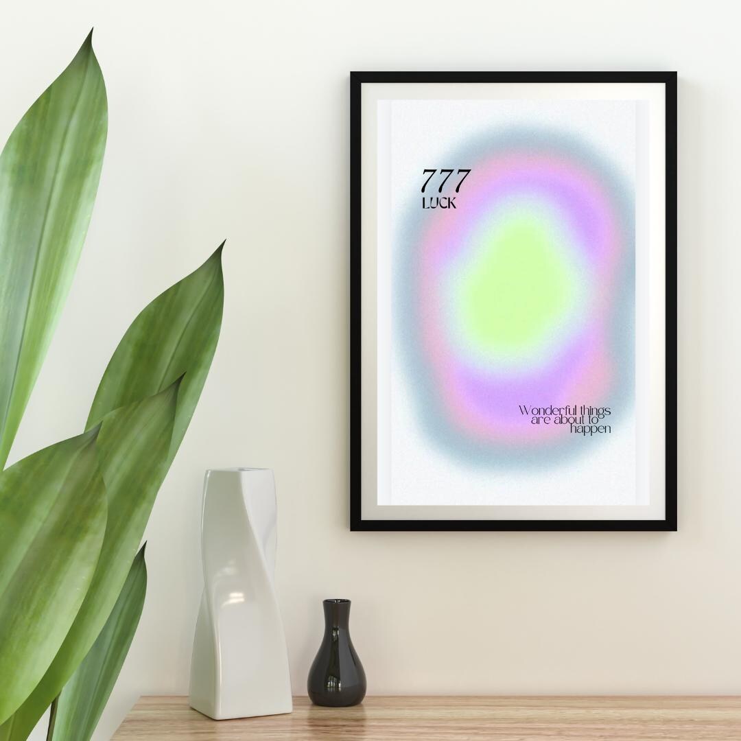 Good Luck Wall Art, Angel Numbers 777, Aura Art Print, Spiritual Art ...