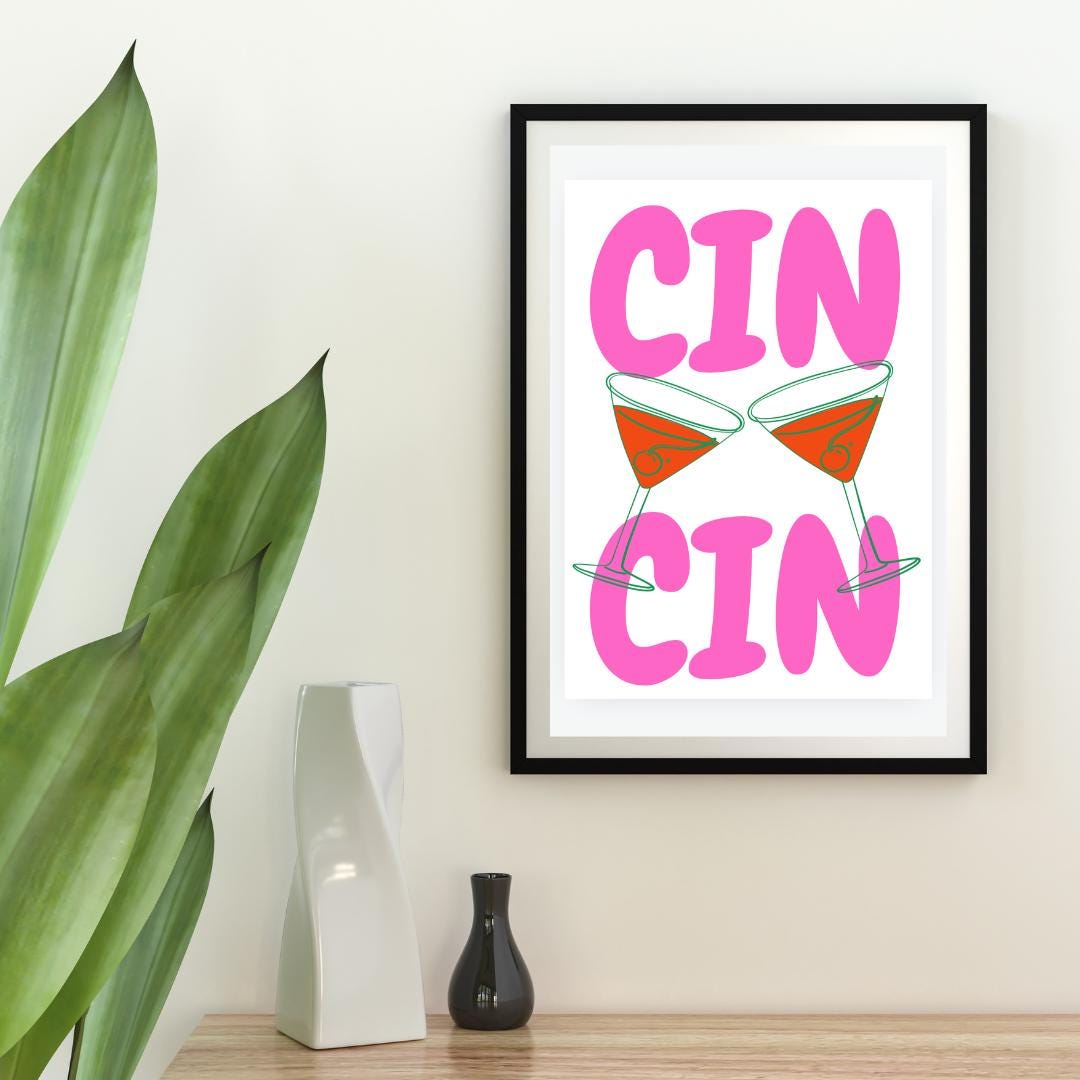 Cin Cin Wall Art, Trendy Aesthetic Cocktail Art, Cin Cin Art Print, Wine Art Print, Kitchen Art ...