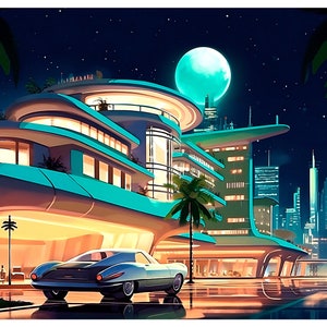 Futuraville 35 - Retro-future Night Scenes of Miami. Printable Wall Art ...