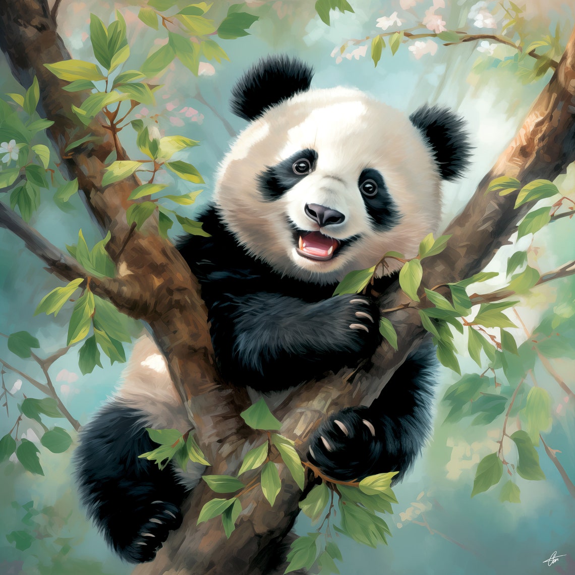 The Smiling Panda: Downloadable Wall Art Depicting a Cute Panda Bear ...