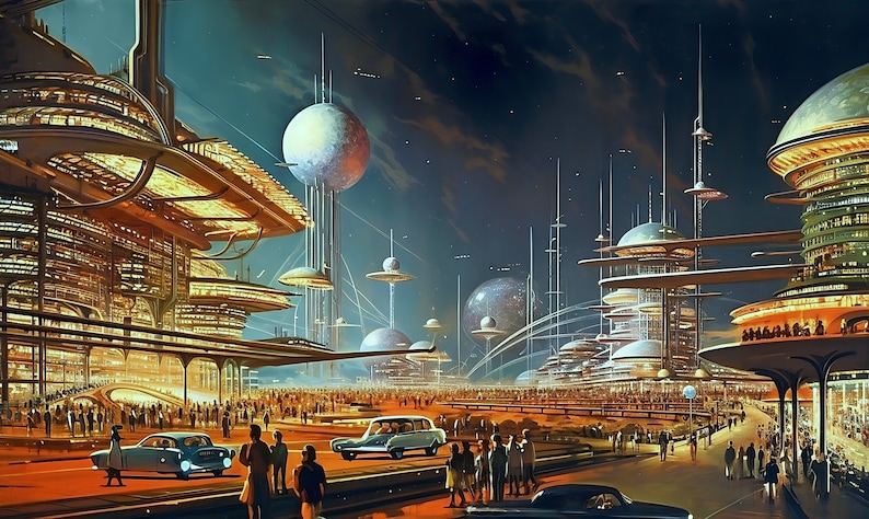 Futuraville 126 Retro Futuristic Image of the City at Night. Sci-fi ...