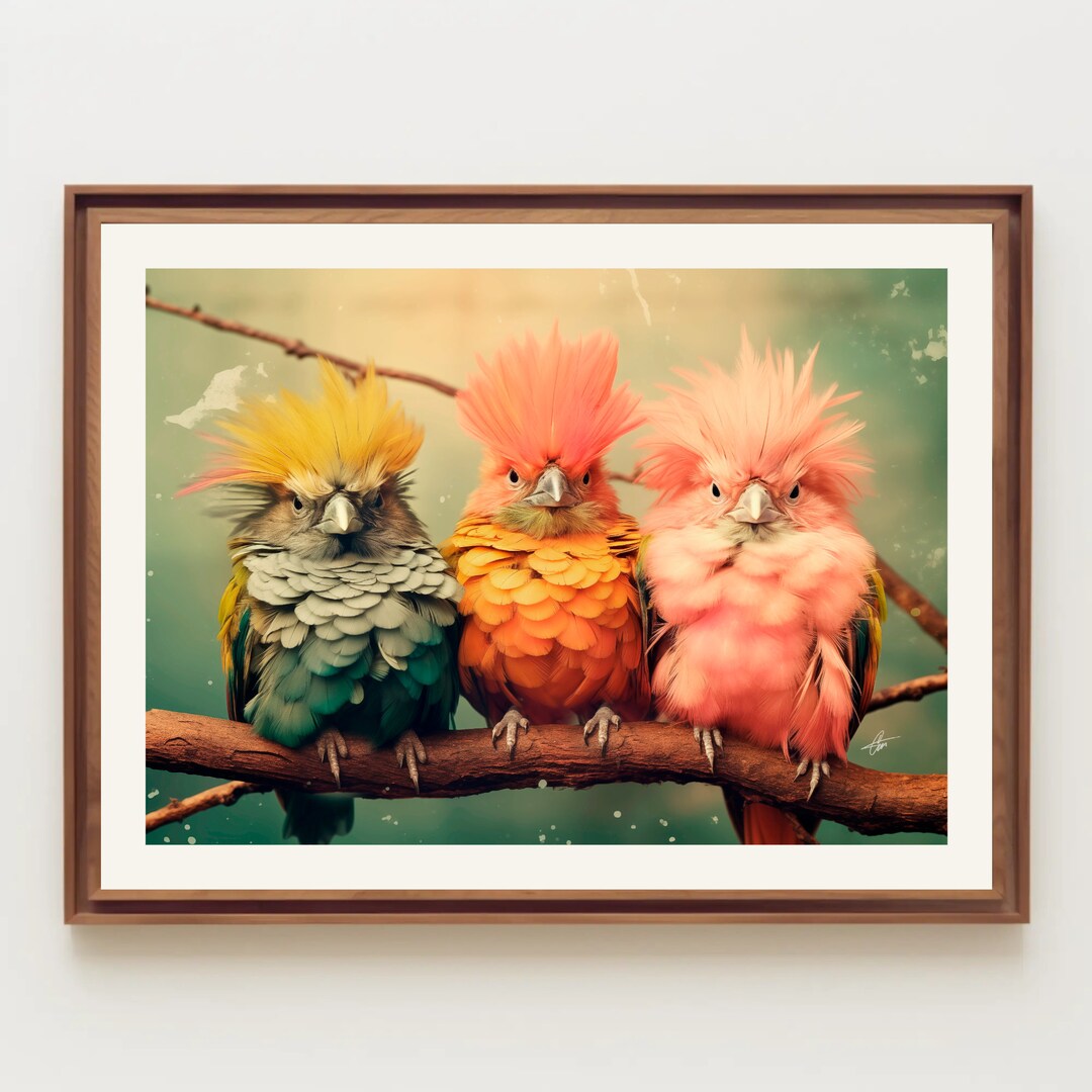 Kookie Birds: Giclee' Print Depicting Three Little Birds in Tertiary ...