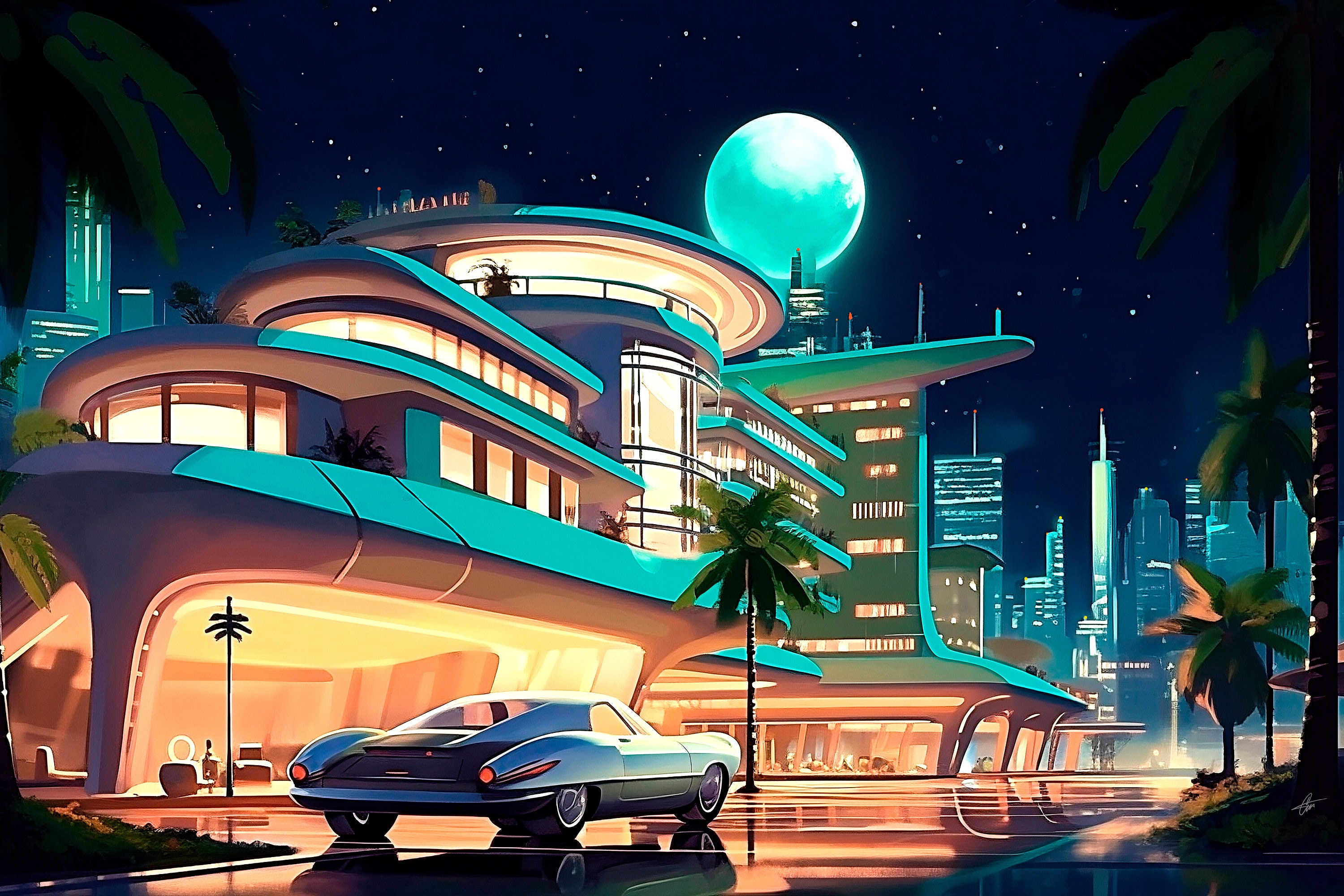 Futuraville 35 Retro-future Night Scenes of Miami. Printable Wall Art ...