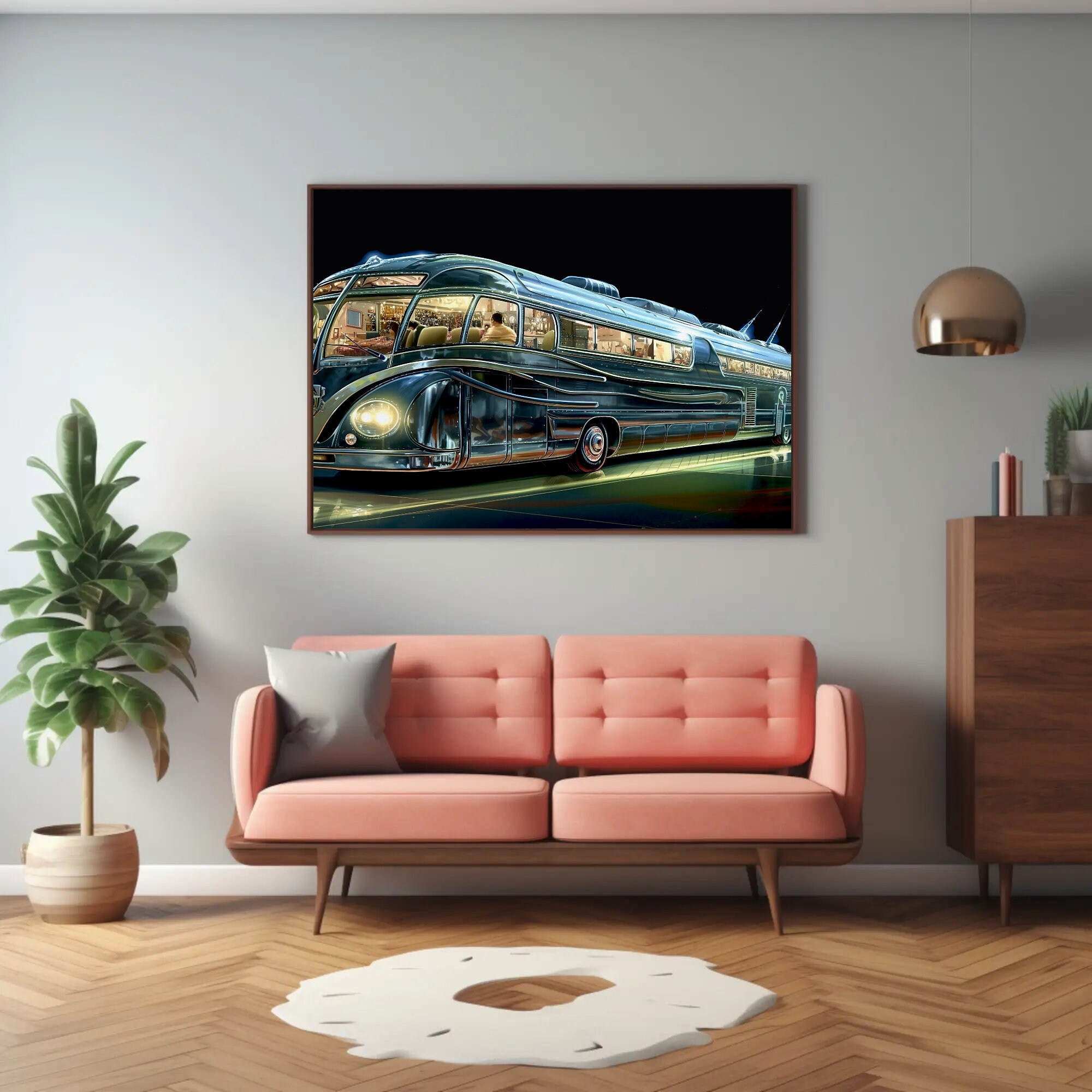 The Night Bus Digital Illustration of a Retro-futuristic - Etsy