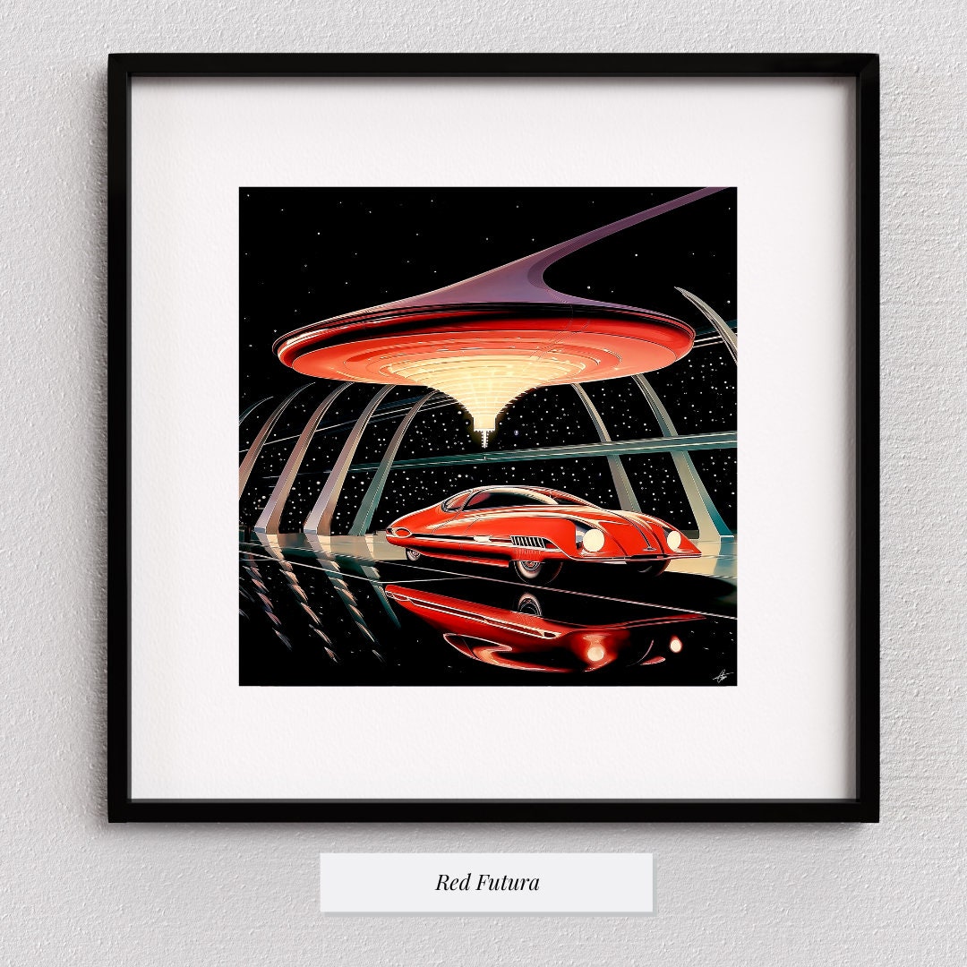 The Red Futura: A Fine Art Print (unframed) of a Retro-futuristic Car ...
