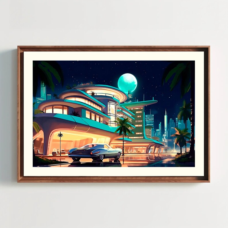 Futuraville 35 Retro-future Night Scenes of Miami. Printable Wall Art ...