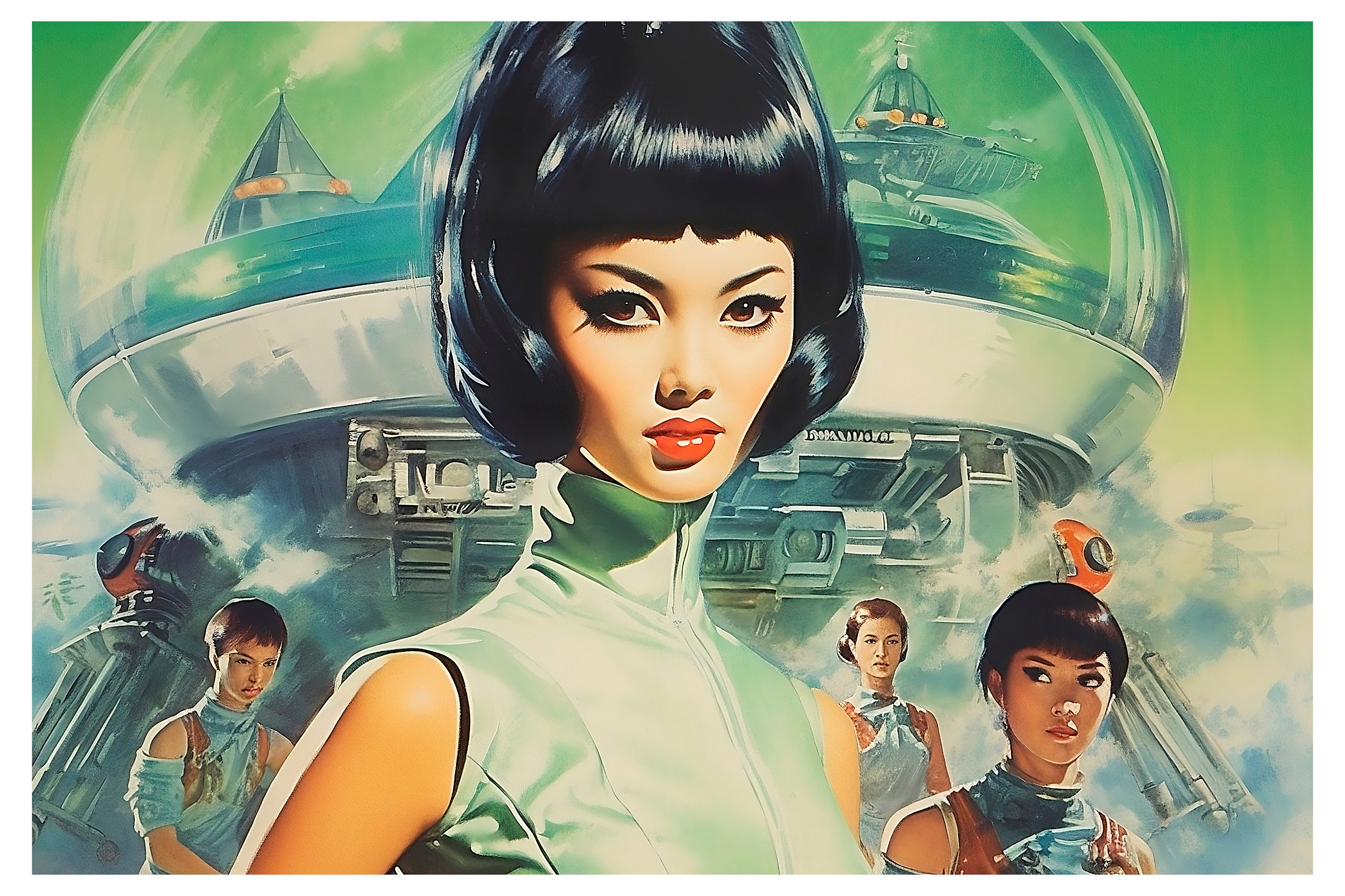 GREEN FUTURA: A Retro-futuristic Sci-fi Illustration Depicting an Asian ...