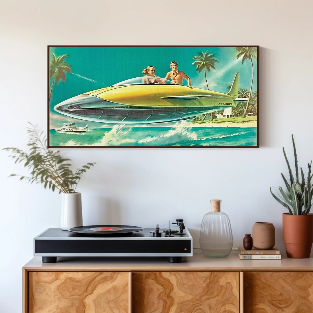 Yellow Jet Boat - Retro-futuristic Illustration of a Yellow Jet Boat on ...