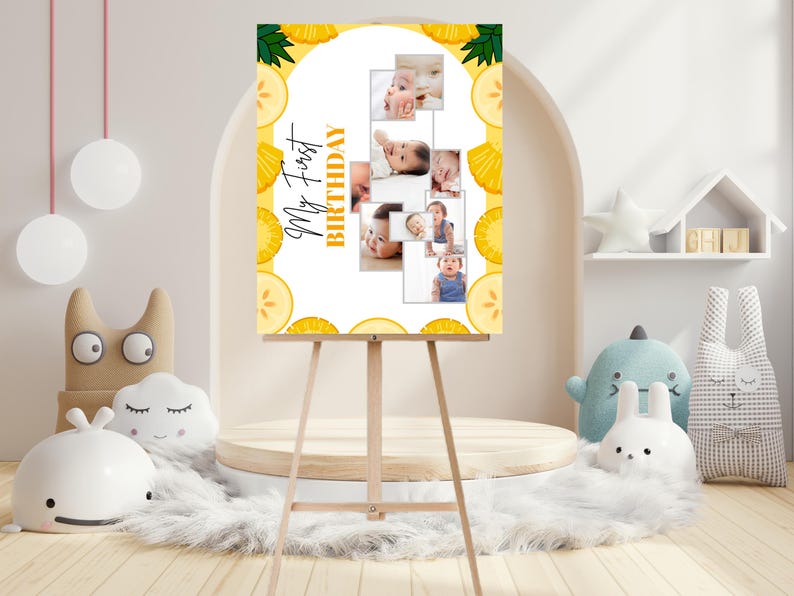 Editable Lemon First Birthday Milestone Sign, Citrus Photo Collage ...