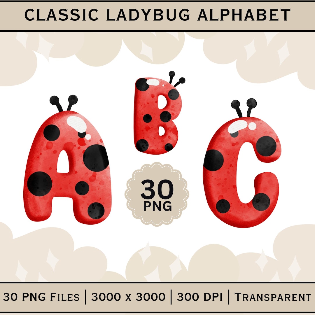 Classic Ladybug Alphabet A-Z | Red Insect ABC Letters PNG for Kids ...